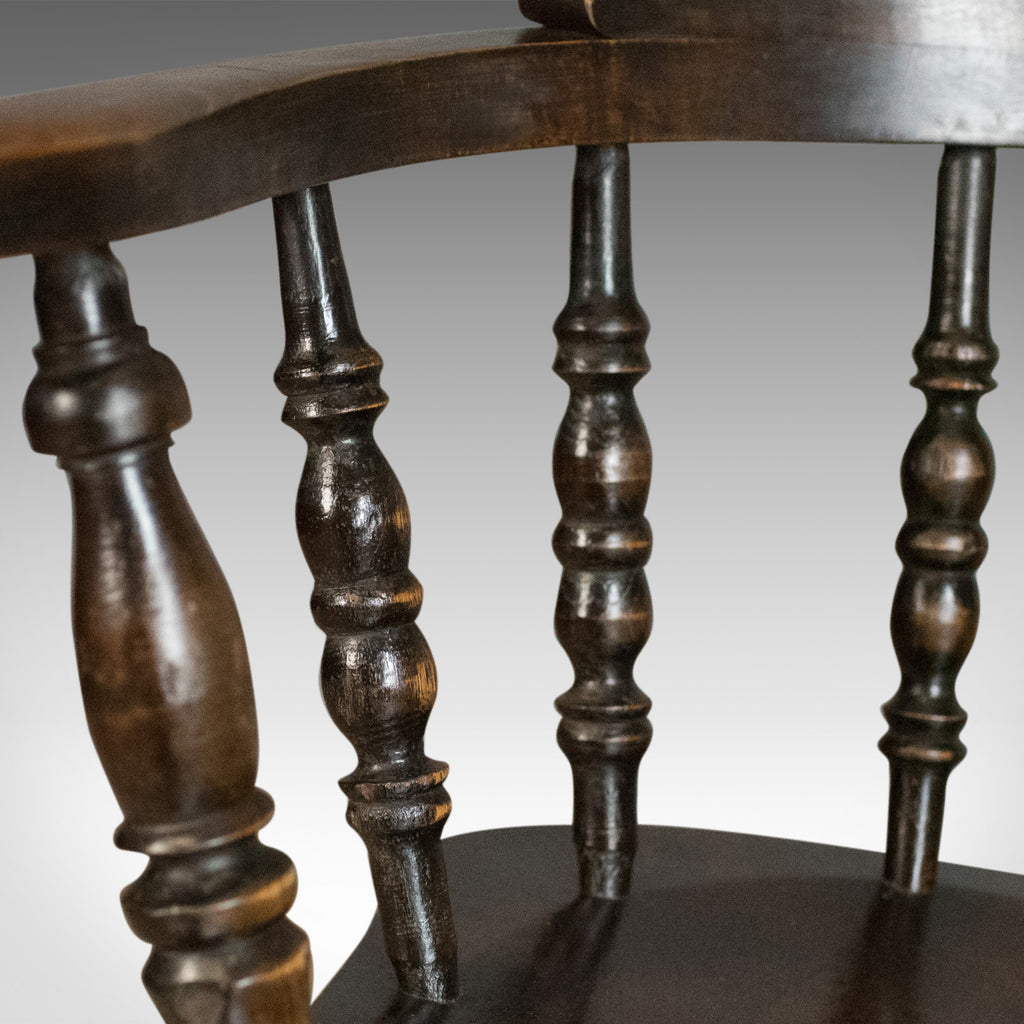 Antique Armchair, English, Victorian, Elm Bow Back, Smokers Captains C ...