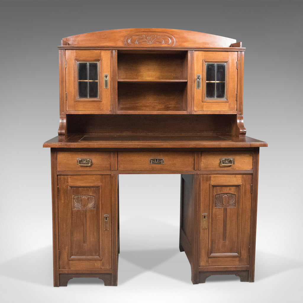 Antique Art Nouveau Desk English Victorian Walnut Cabinet Liberty esque c1900
