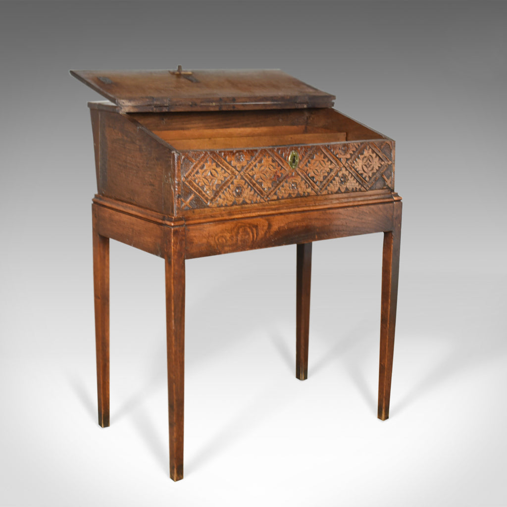 Antique Bible Box on Stand, English Oak Writing Slope 17th Century And ...