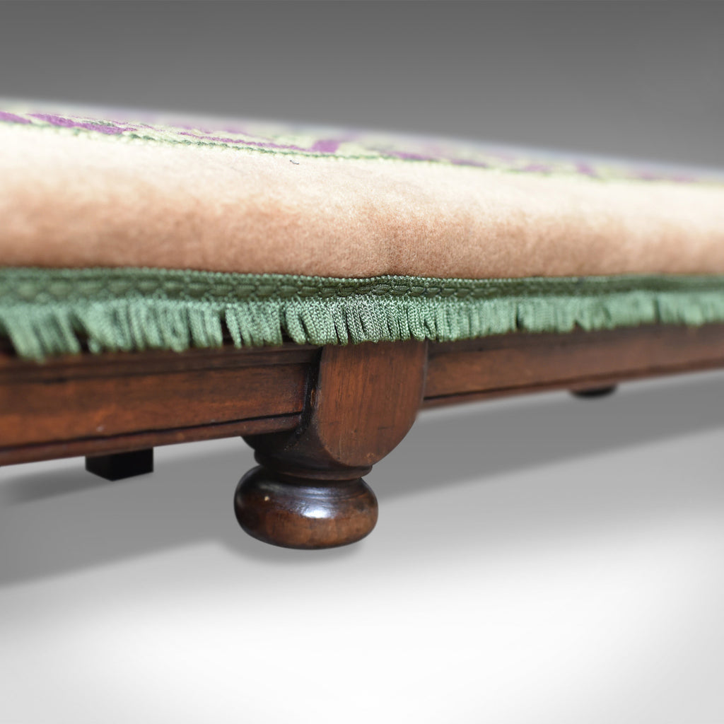 Antique, Carriage Stool, Long, Victorian, Footrest, Mahogany, Needlepo ...