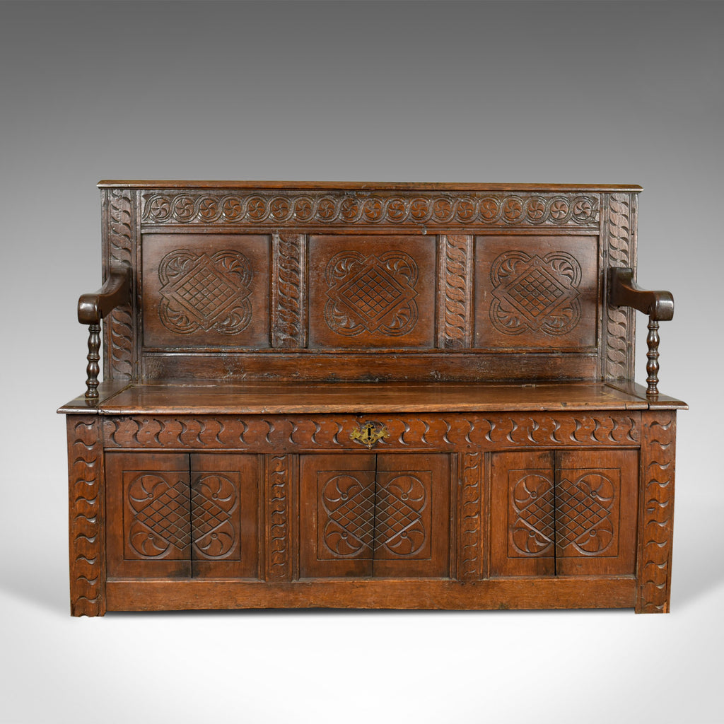 Antique Coffer Settle, English, Oak, Hall, Bench, Seat, Circa 1700 ...