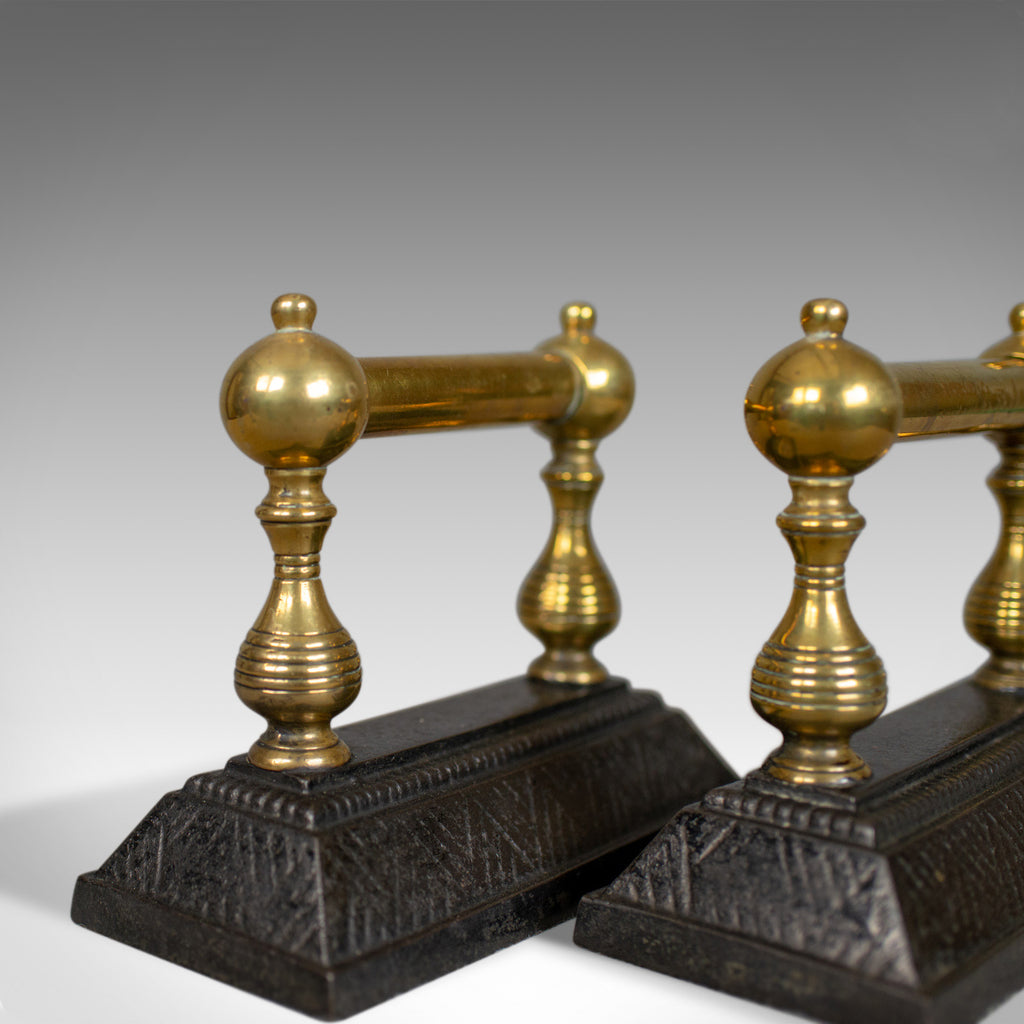 Antique Fireside Tool Rests, Victorian, Brass, Iron, Classical Revival ...