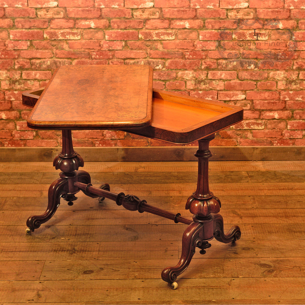 Victorian Burr Walnut Fold Over Card Table, c.1840 – London Fine Antiques
