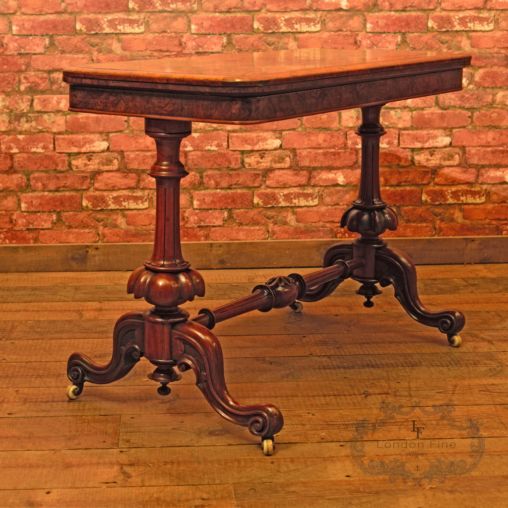 Victorian Burr Walnut Fold Over Card Table, c.1840 – London Fine Antiques