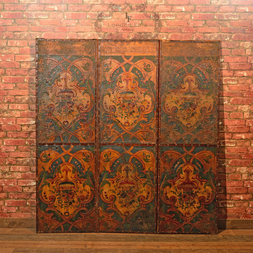 Victorian Embossed & Painted Leather Screen c.1851 – London Fine Antiques