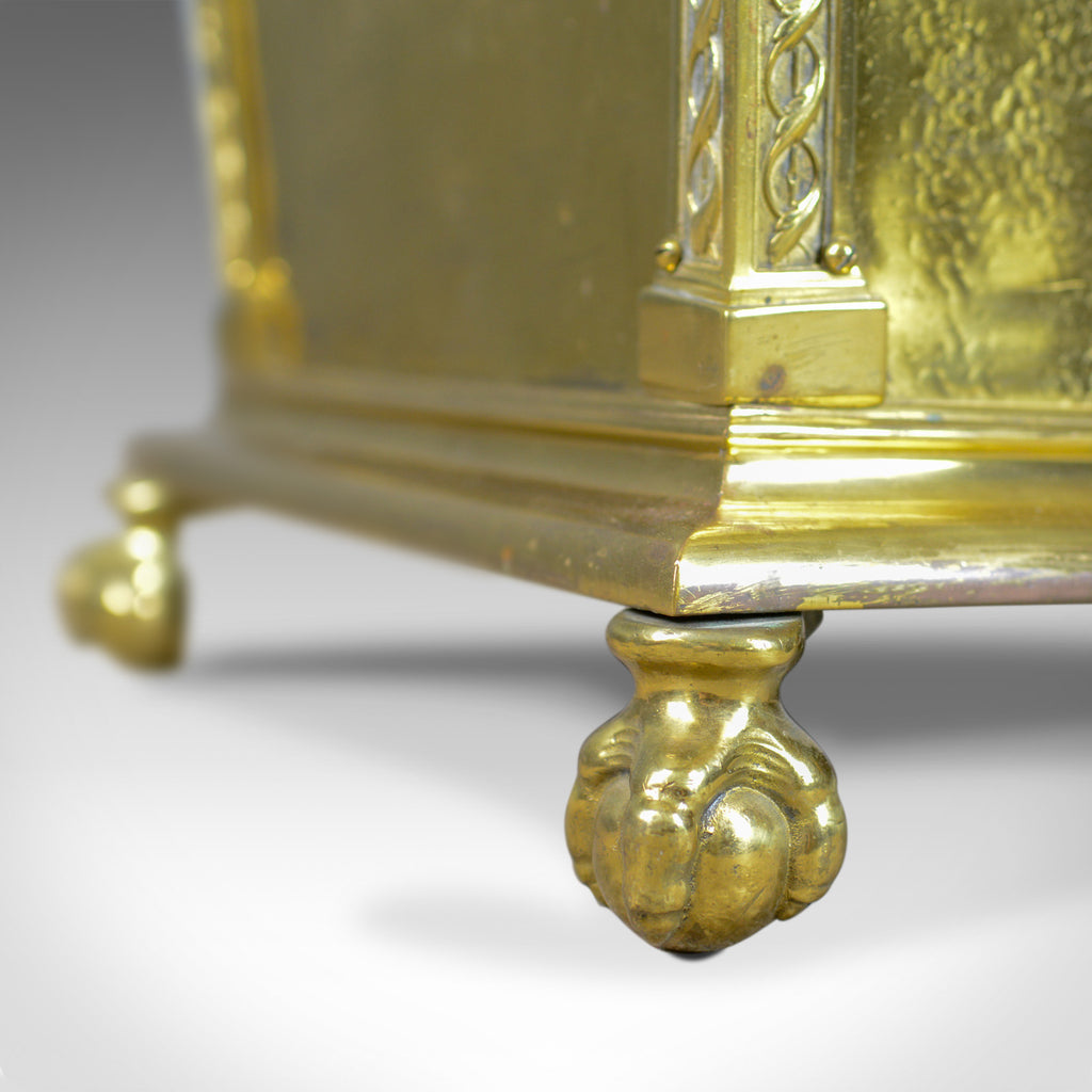 Antique Log Bin, Brass Fireside Storage Box, Victorian Fireplace Acces ...