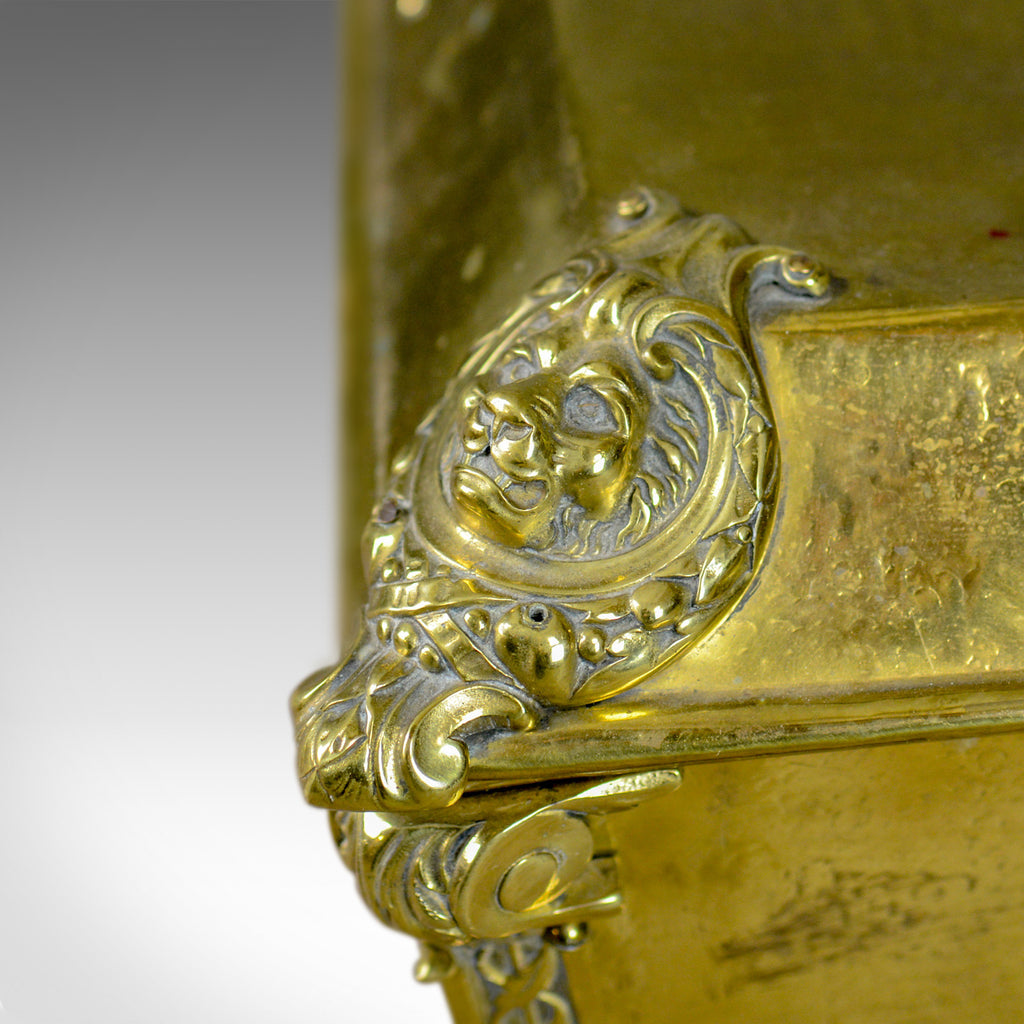 Antique Log Bin, Brass Fireside Storage Box, Victorian Fireplace Acces ...