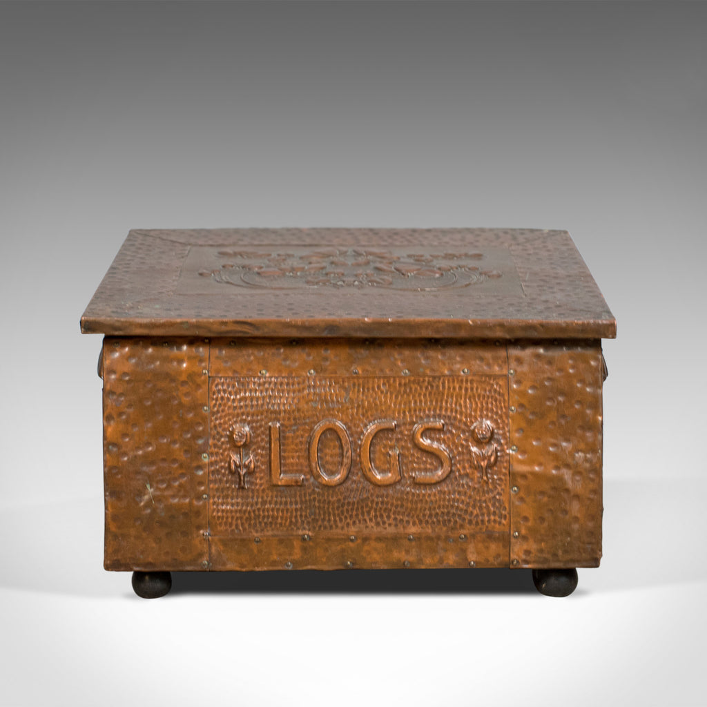 Antique Log Box, English, Art Nouveau, Fireside Scuttle, Copper, Circa ...