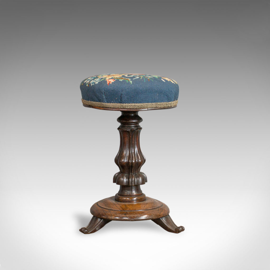 Antique Piano Stool, Rosewood, Music, Regency, Adjustable, Needlepoint ...