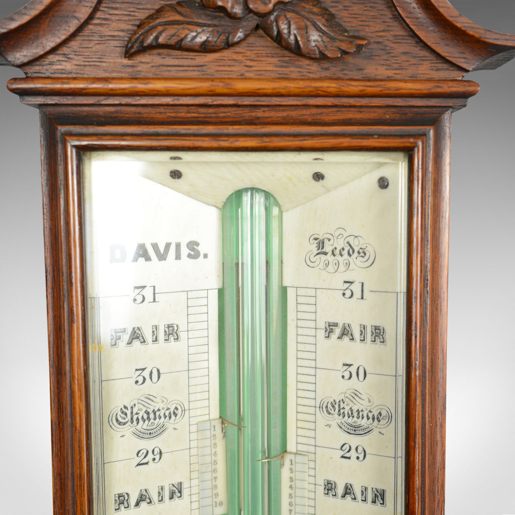Antique Stick Barometer, Davis Leeds, English, Oak, Scientific Instrum ...