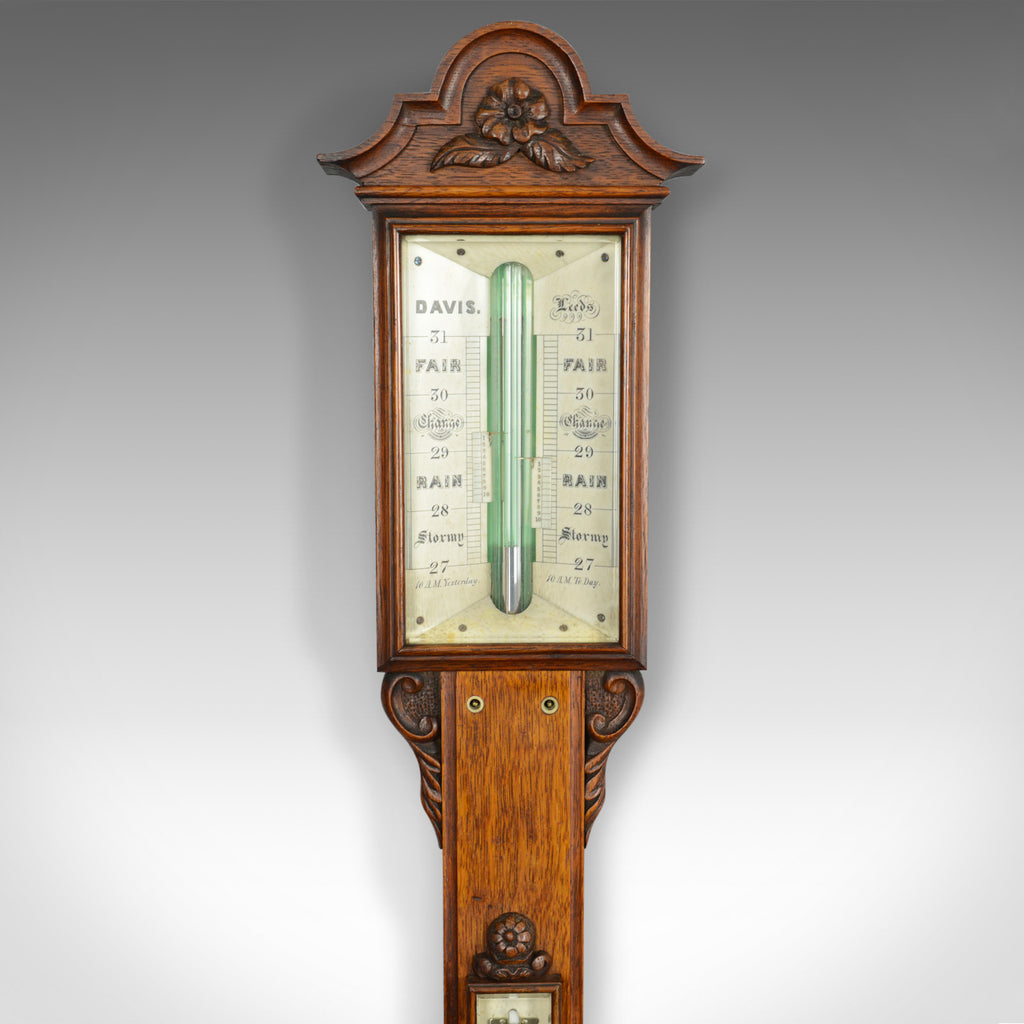 Antique Stick Barometer, Davis Leeds, English, Oak, Scientific Instrum ...
