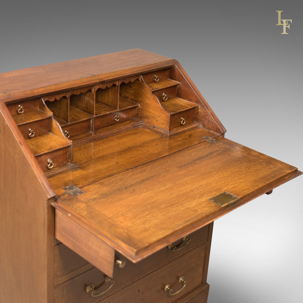 Edwardian Antique Bureau, Mahogany & Oak, English Desk with Secret Dra ...