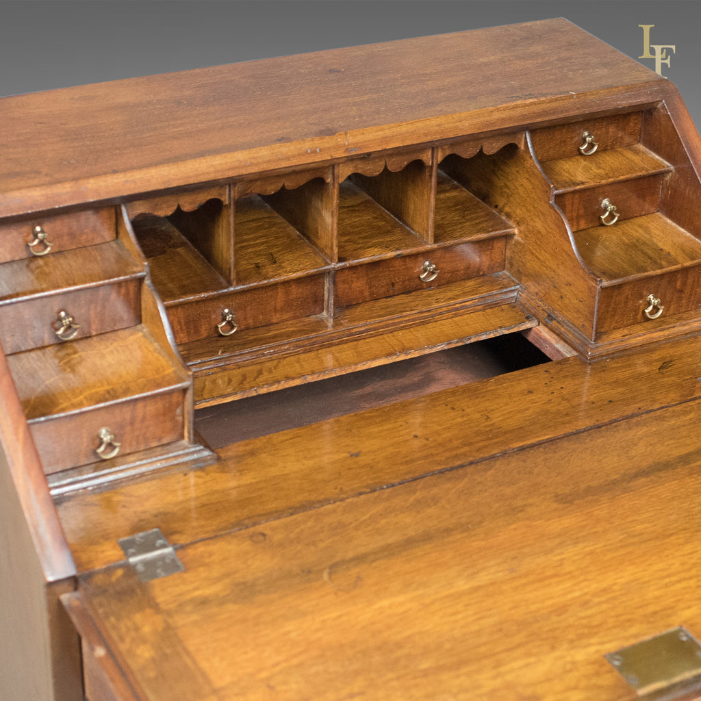 Edwardian Antique Bureau, Mahogany & Oak, English Desk with Secret Dra ...