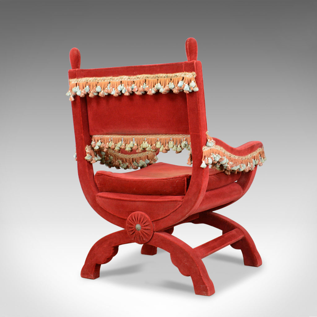 Large Antique Armchair, Italian, X Frame Chair, Red Velvet, C17th Revi ...