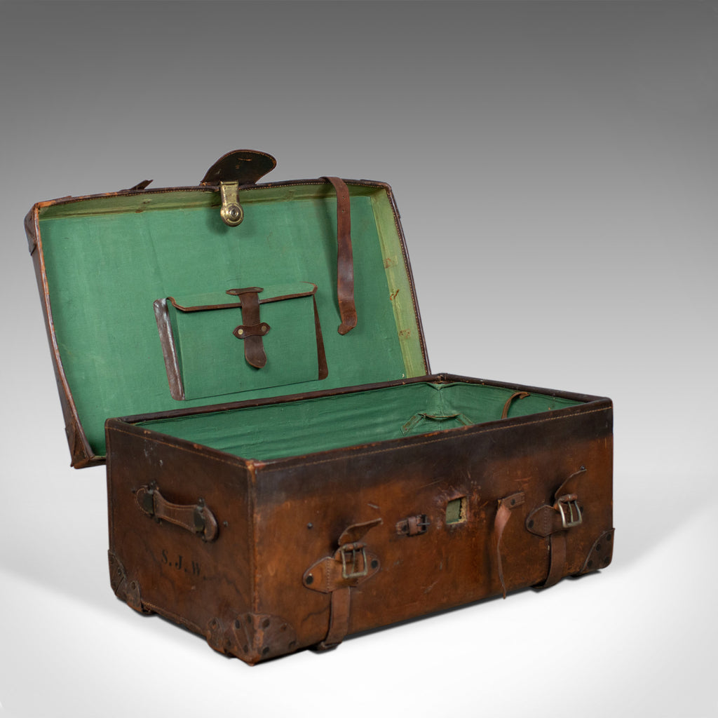 Large Antique Steamer Trunk, English, Edwardian, Leather, Travel Case ...