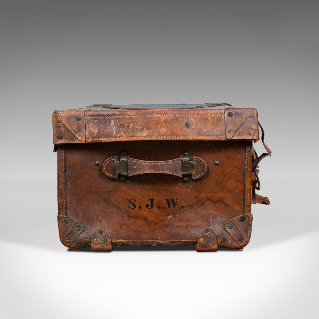 Large Antique Steamer Trunk, English, Edwardian, Leather, Travel Case ...
