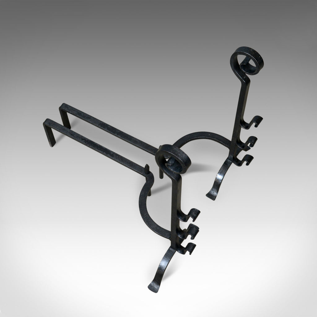 Pair of Large, Gothic, Wrought Iron Fire Dogs, Medieval Revival Andiro ...