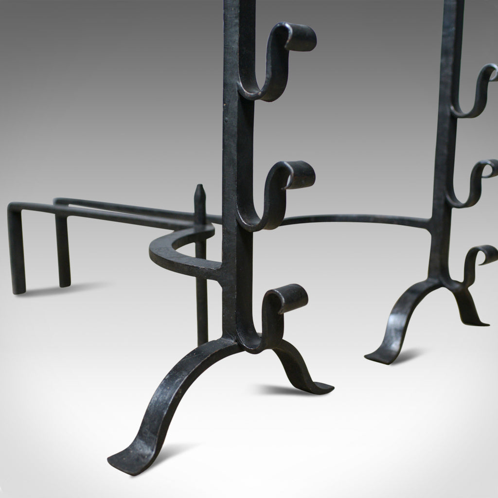 Pair of Large, Gothic, Wrought Iron Fire Dogs, Medieval Revival Andiro ...