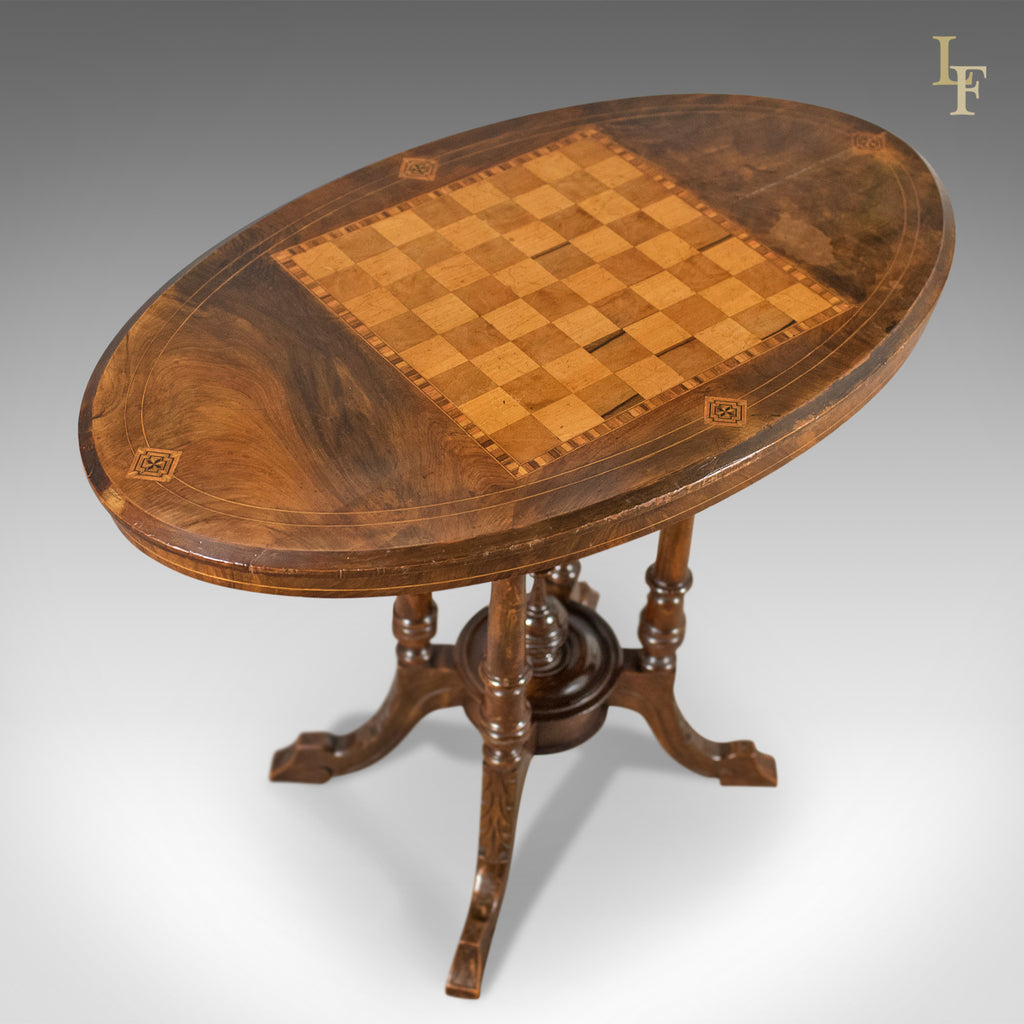 Victorian Antique Side Table with Inlaid Chess Board, English c.1880 ...